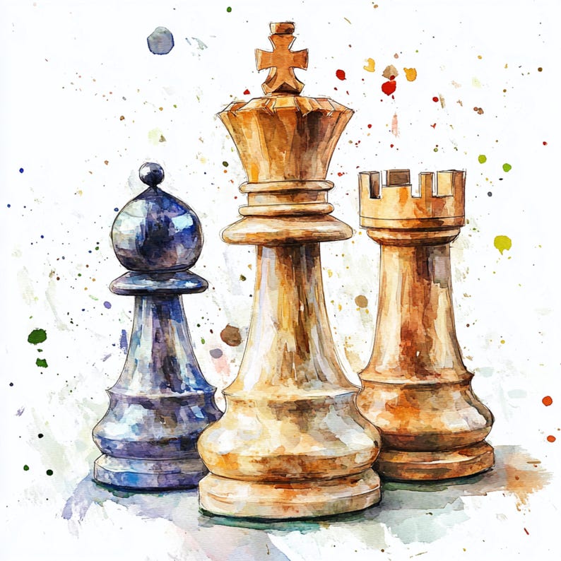 Printable Elegant Chess, Watercolor Luxury Chess, Commercial Use, Paper ...