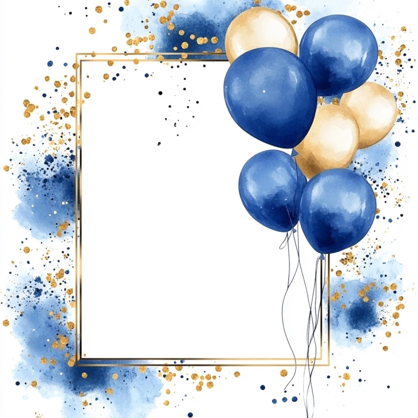 10 Printable Blue White Balloons Frame, Watercolor Party Ballons, Blue ...