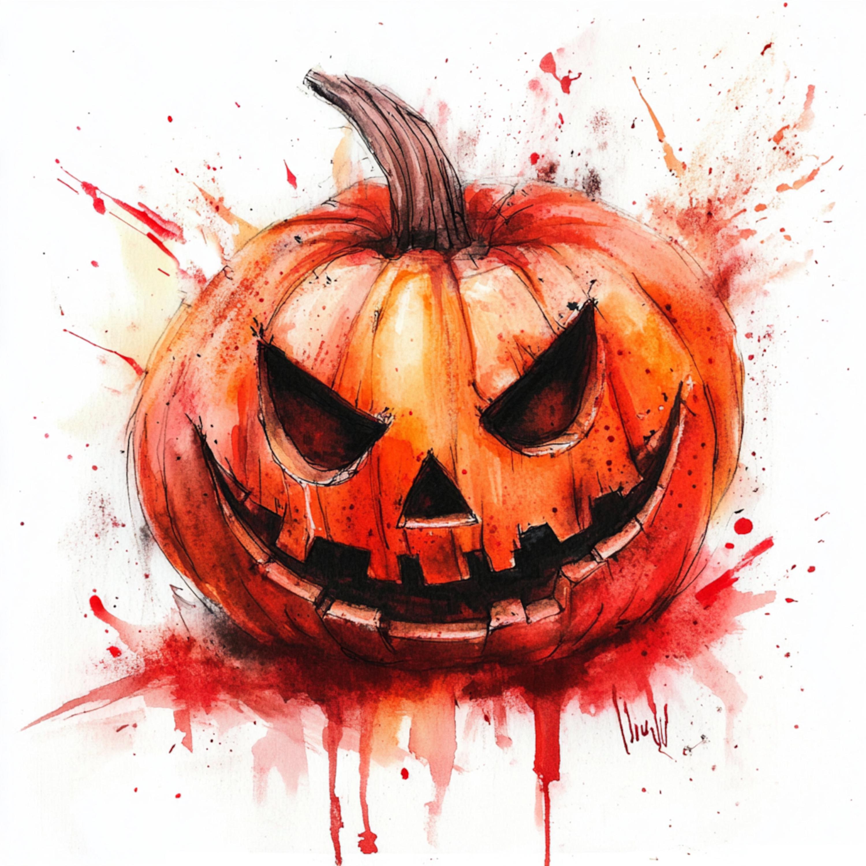 10 Printable Halloween Clipart, Watercolor Jack O' Lantern, High ...