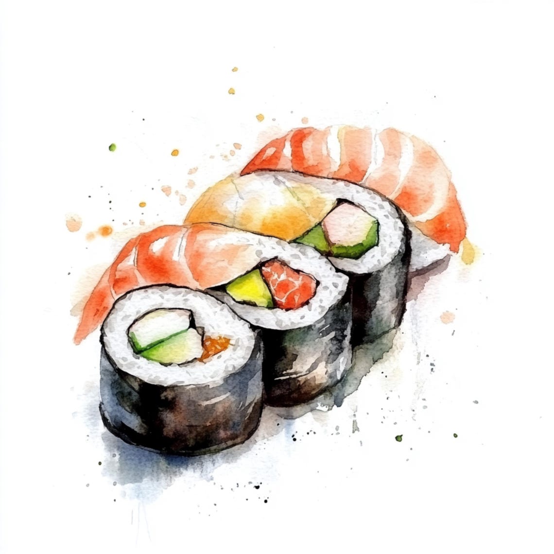 10 Printable Sushi Art, Watercolor Sushi, Sushi Minimalist Decor ...