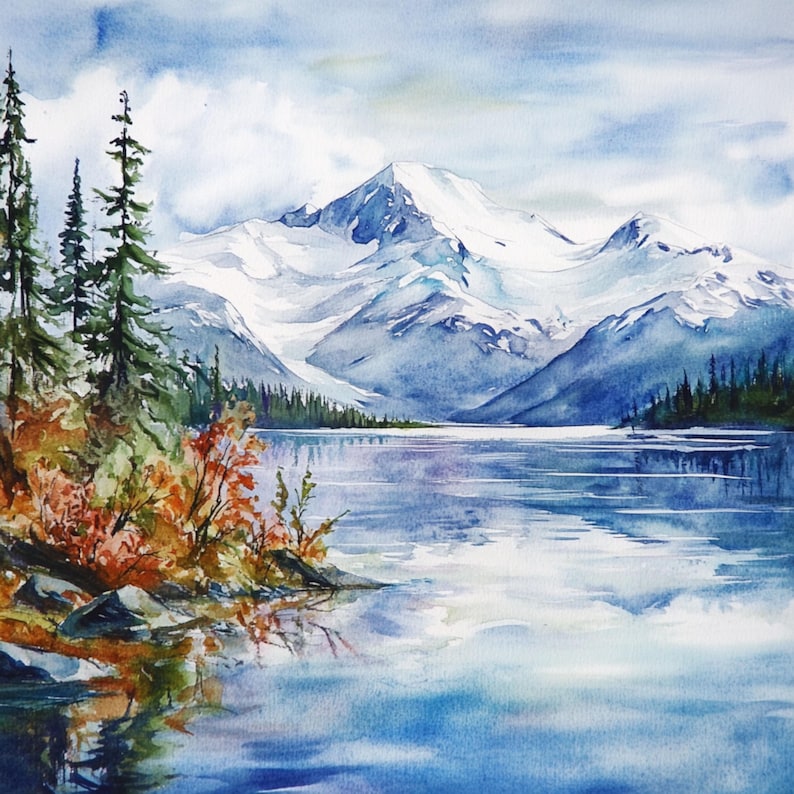 10 Printable Alaska Landscape, Mountain Watercolor Art, Printable Jpgs ...