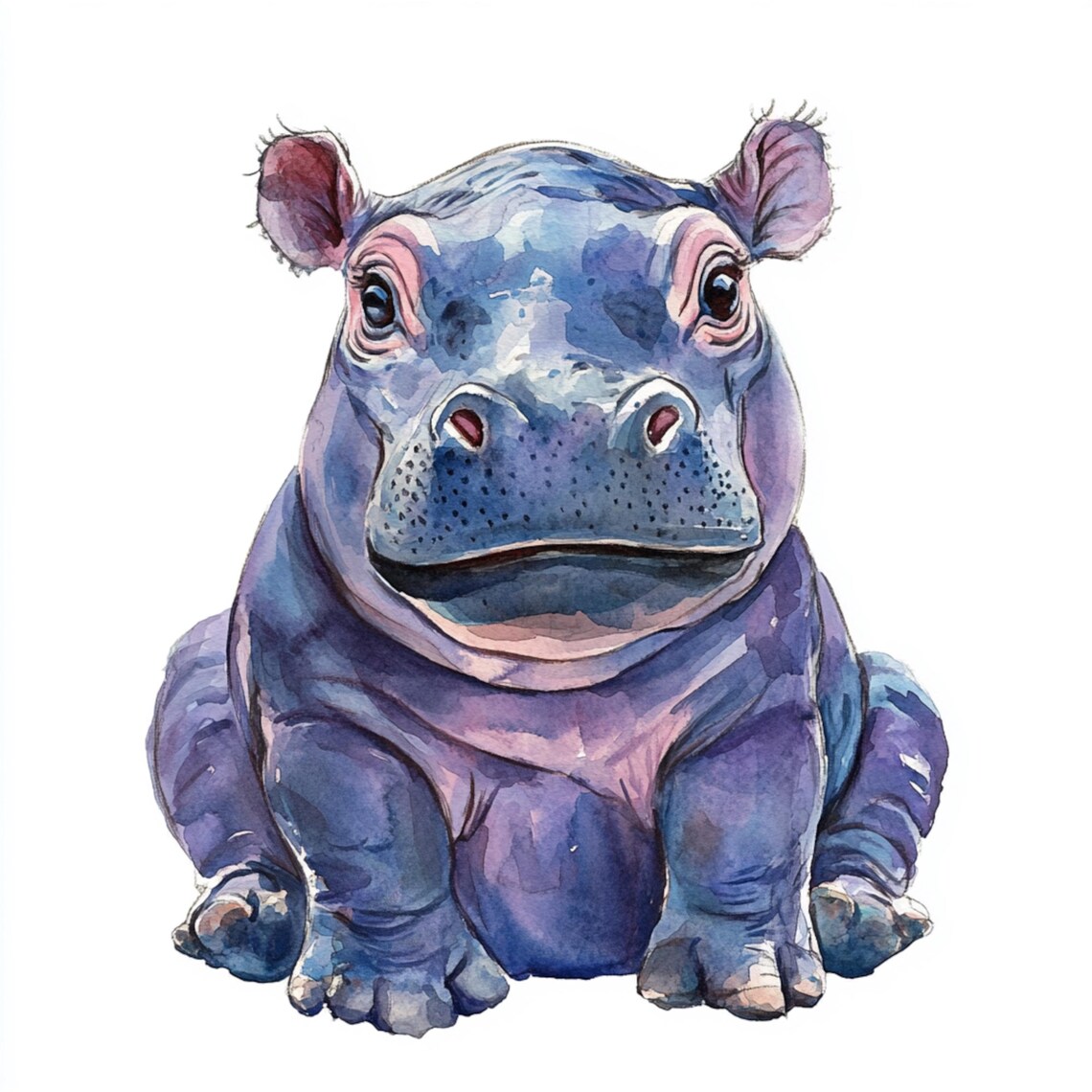 Printable Little Hippo, Watercolor Baby Hippo, 10 Cute Clipart ...