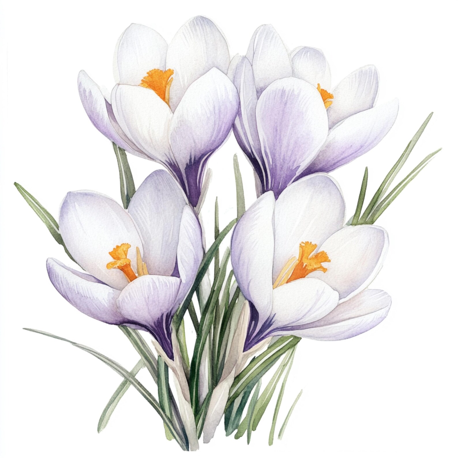 Printable Crocus Flower Decor, White Crocuses Watercolor, Spring ...