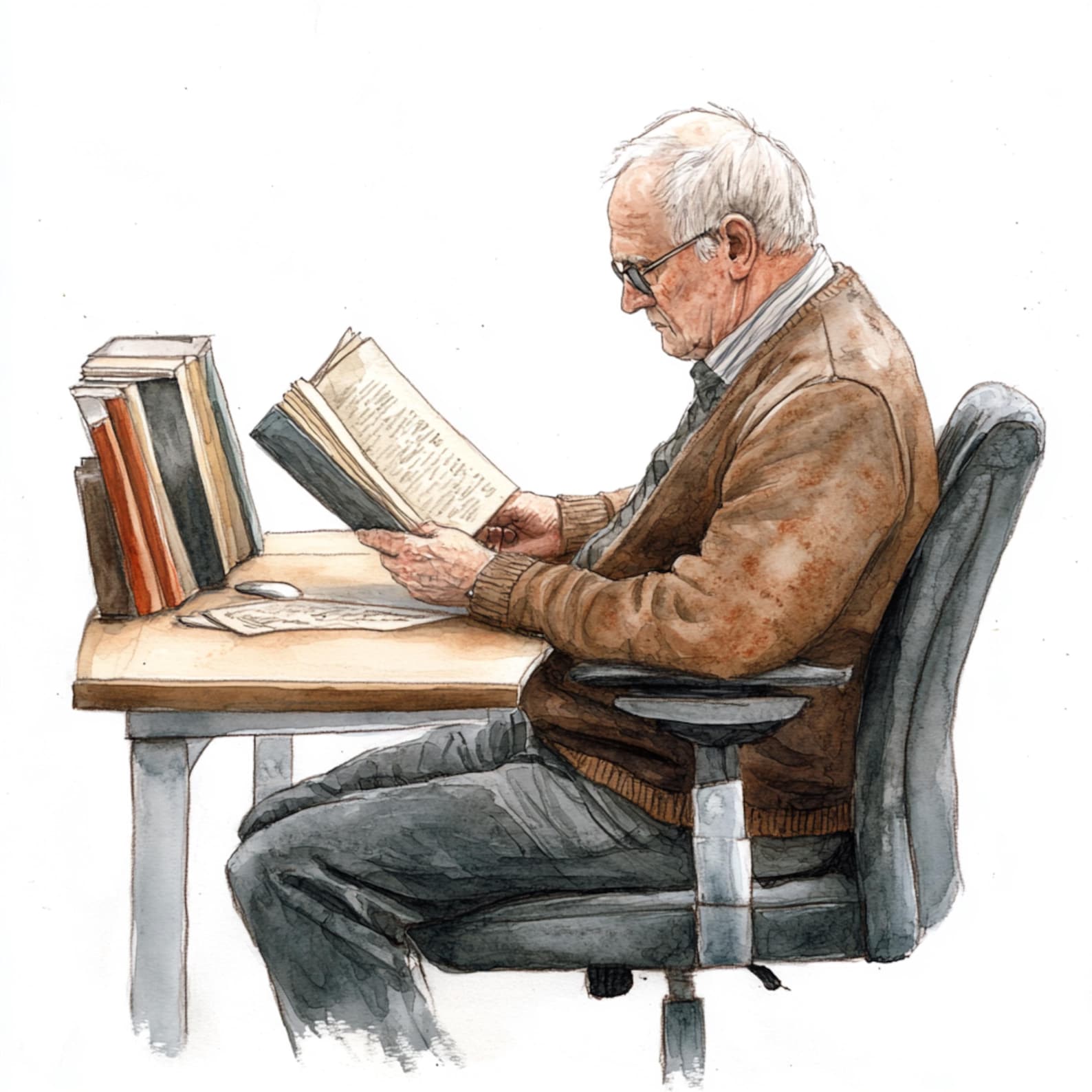 Printable Elderly Reading Man, Elderly Man Sitting With Book ...