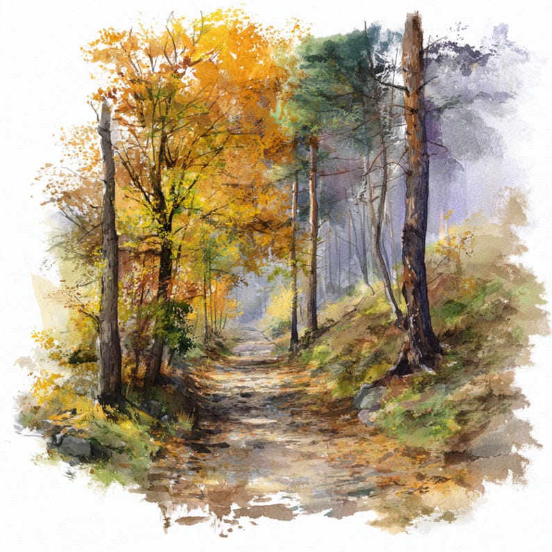 12 Printable Fall Forest Path, Watercolor Autumn, Autumn Forest Path ...