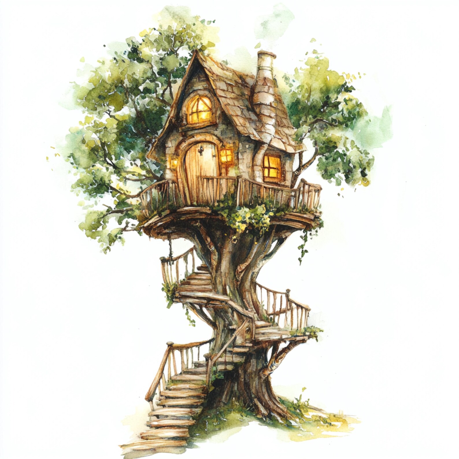 10 Printable Tree House, Fairy Tree House, Printable Watercolor Clipart ...