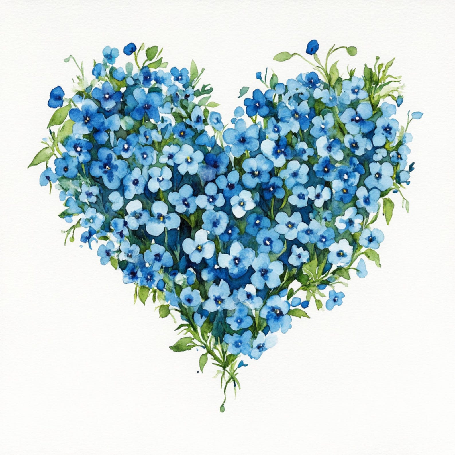 Printable Blue Forget-me-not Hearts, Watercolor Forget-me-not, Cute ...
