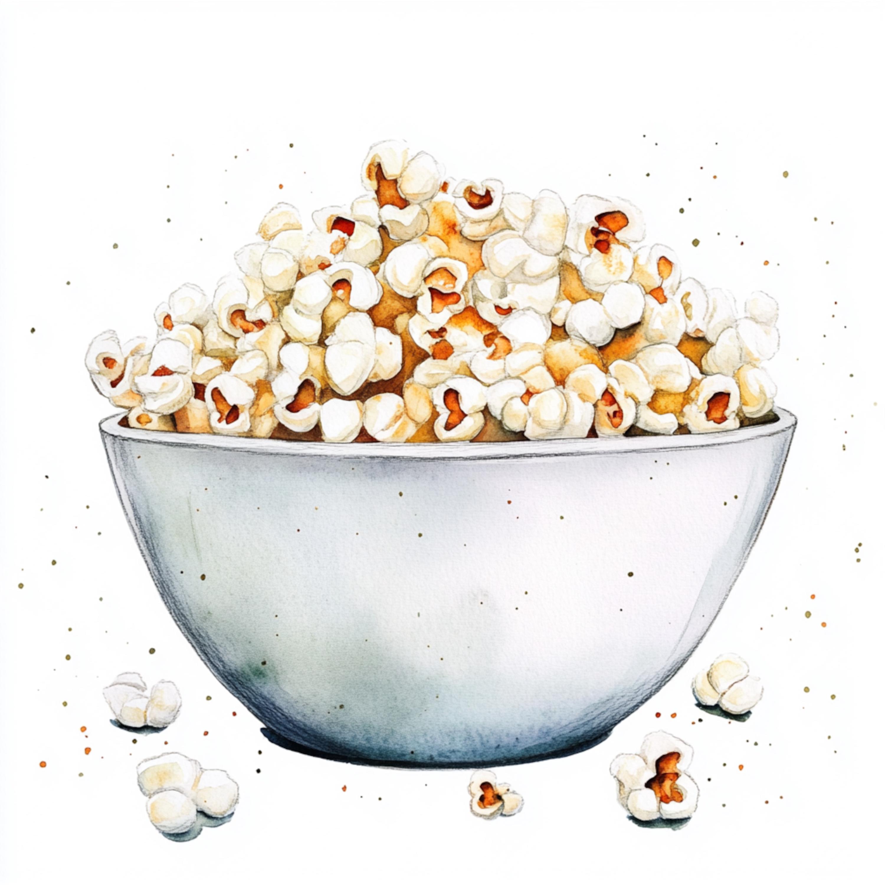 10 Printable Popcorn Art, Watercolr Popcorn, Popcorn in Bowl Decor ...