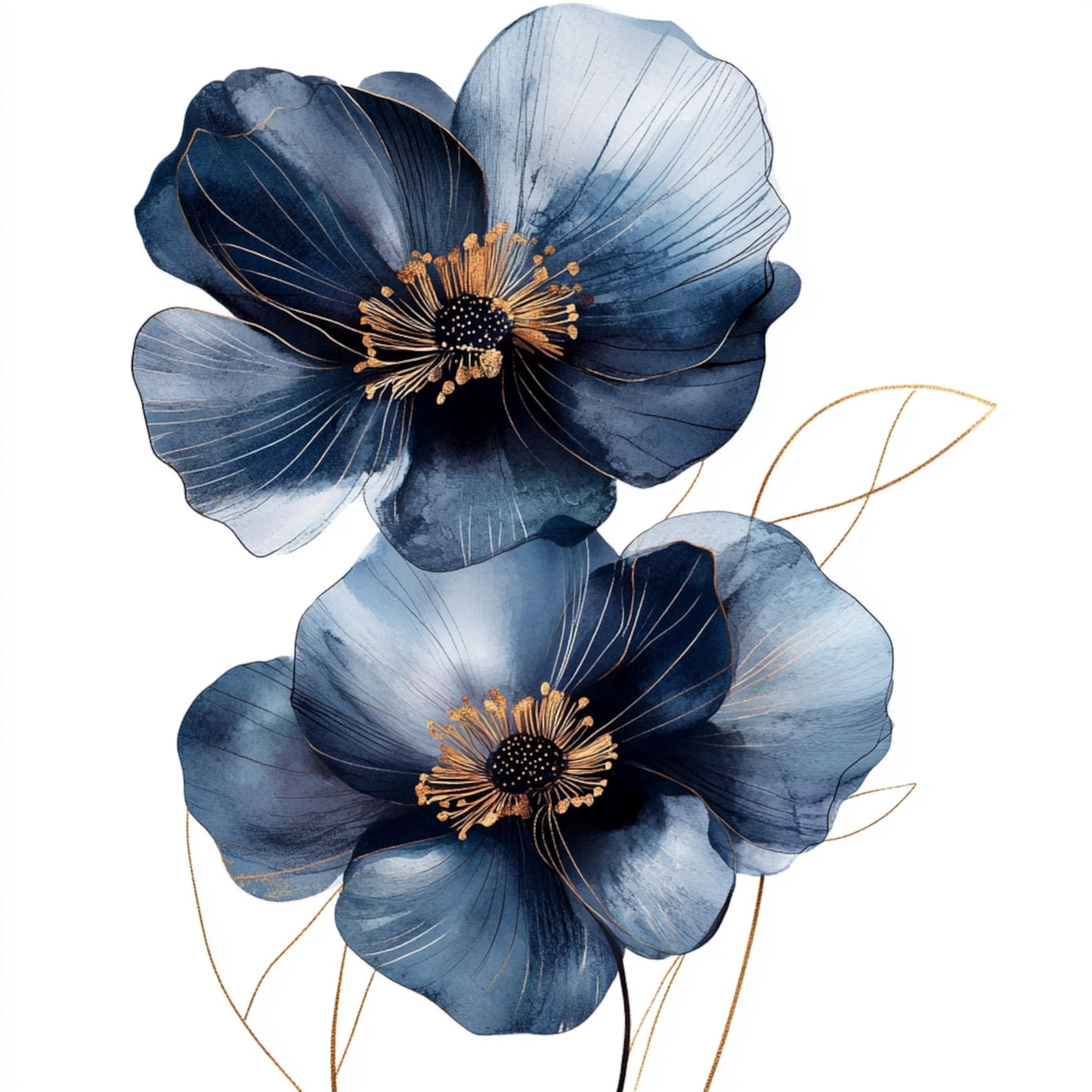 10 Printable Abstract Dark Flowers, Watercolor Dark Color Flowers Clip ...