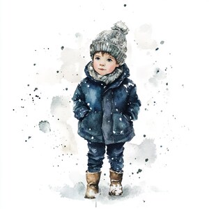 10 Printable Little Boy in Winter, Watercolor Boy, Watercolor Clipart ...