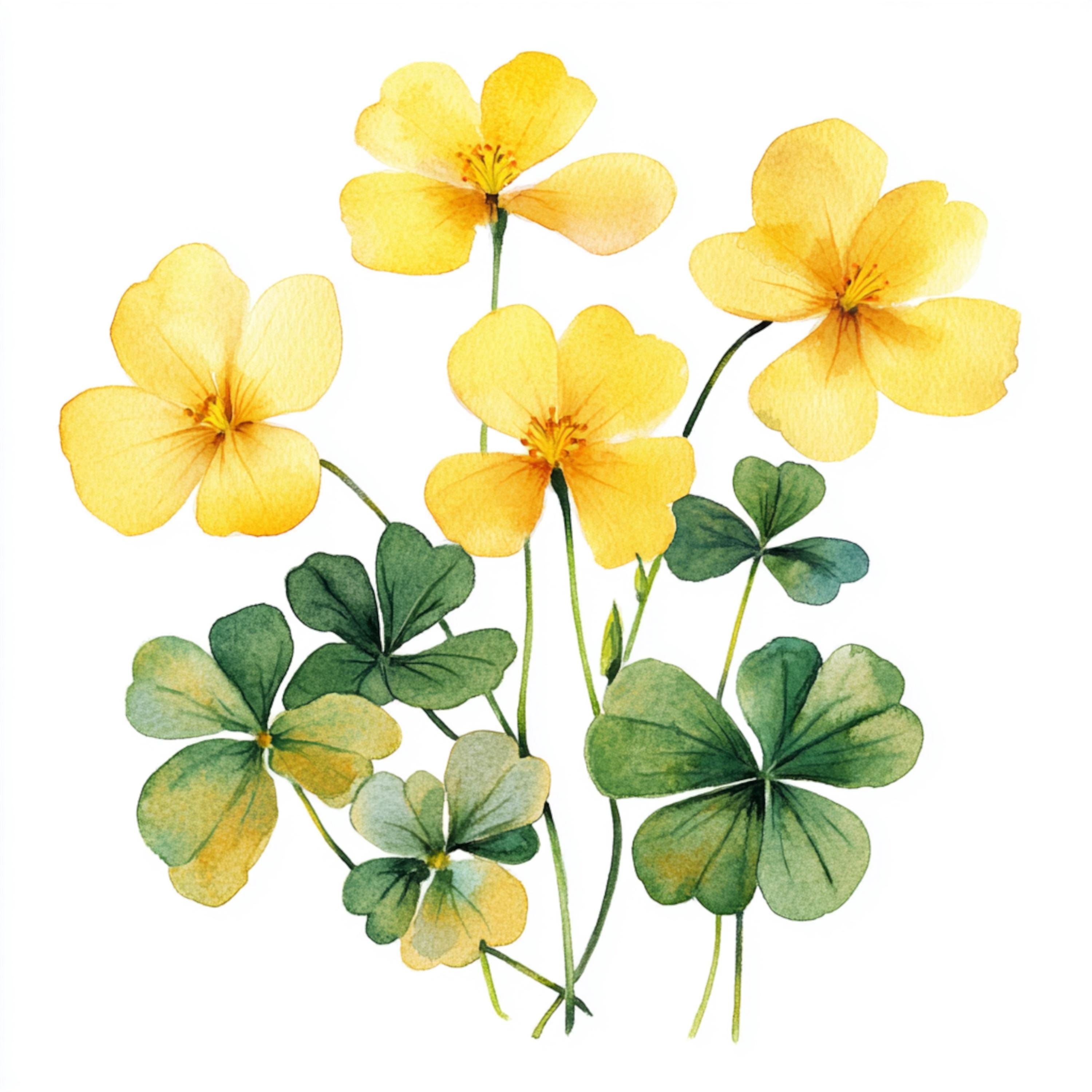 10 Printable Oxalis Art, Watercolor Oxalis, Oxalis Botanical, Yellow ...