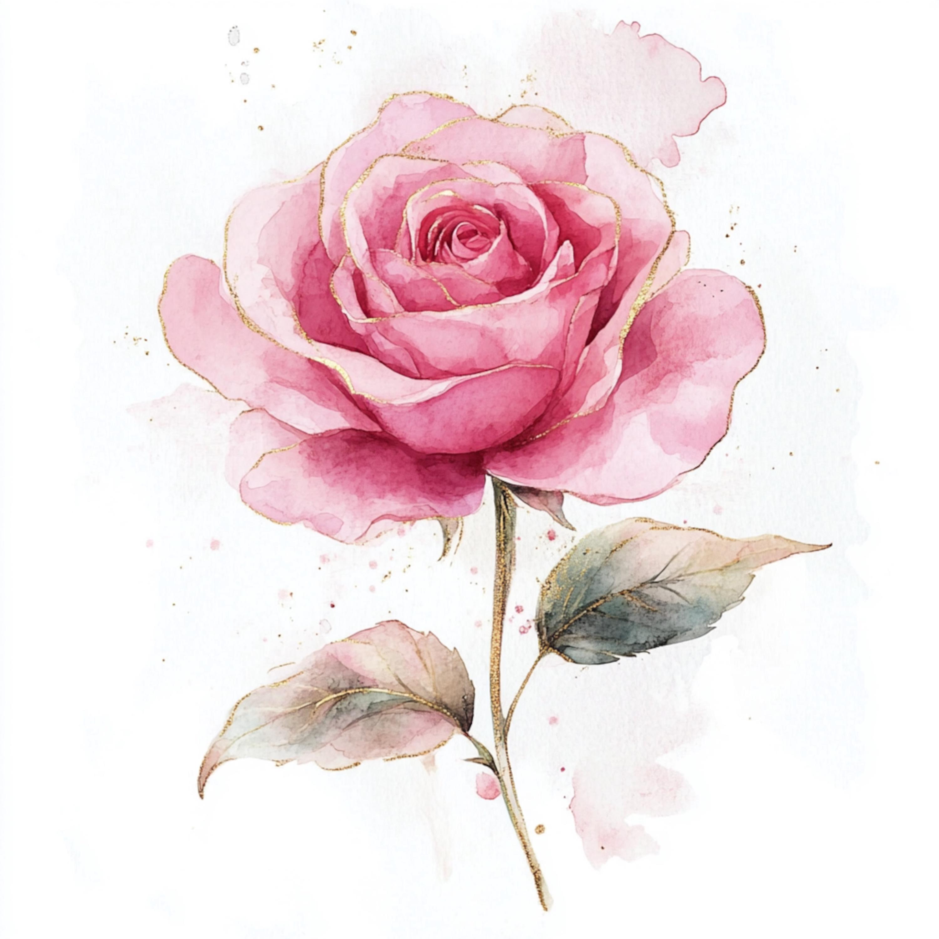 10 Printable Pink Rose, Pink Rose With Gold Line, Rose Gift Art ...