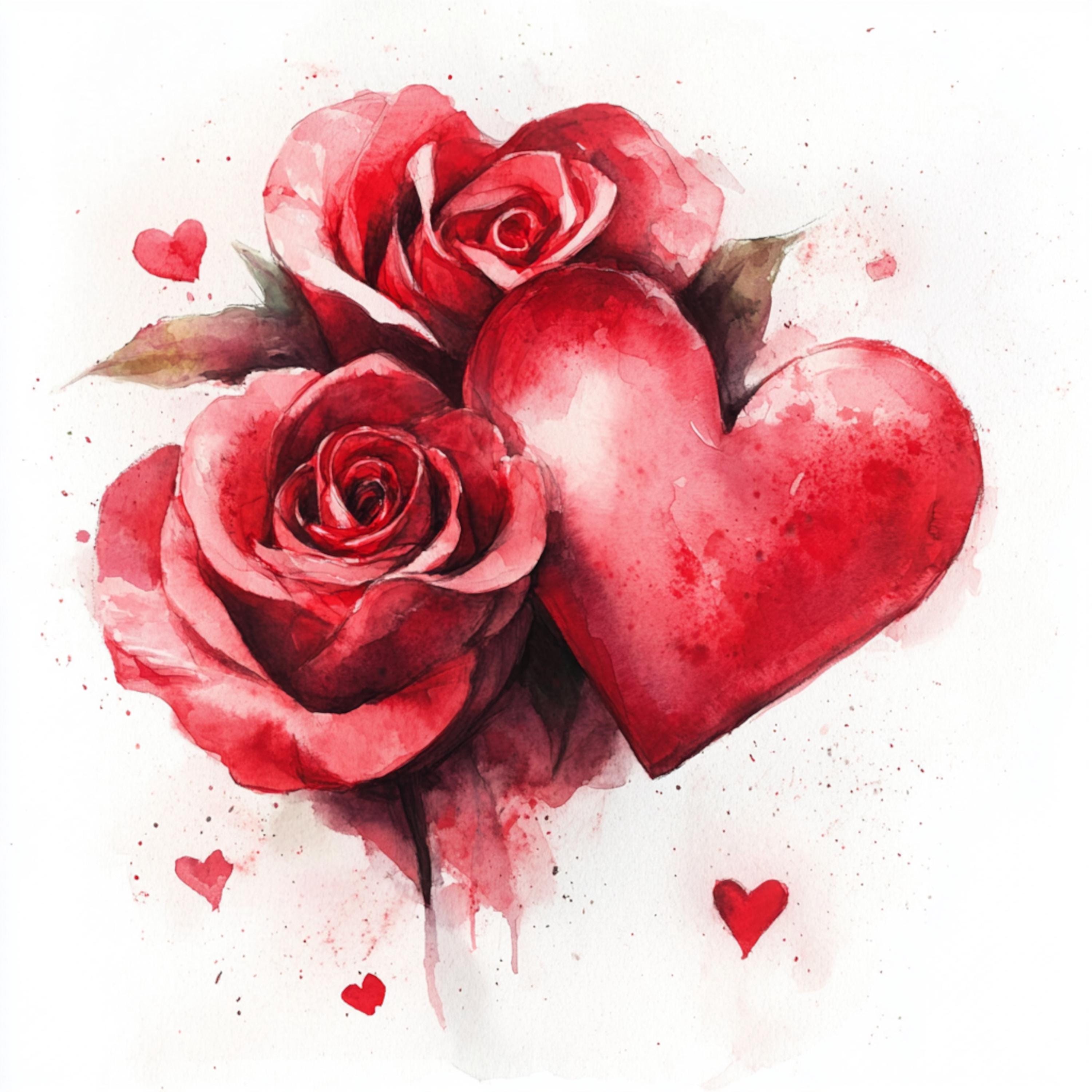 Printable Roses Heart Decor, Watercolor Images, Red Roses Art, Clip Art ...