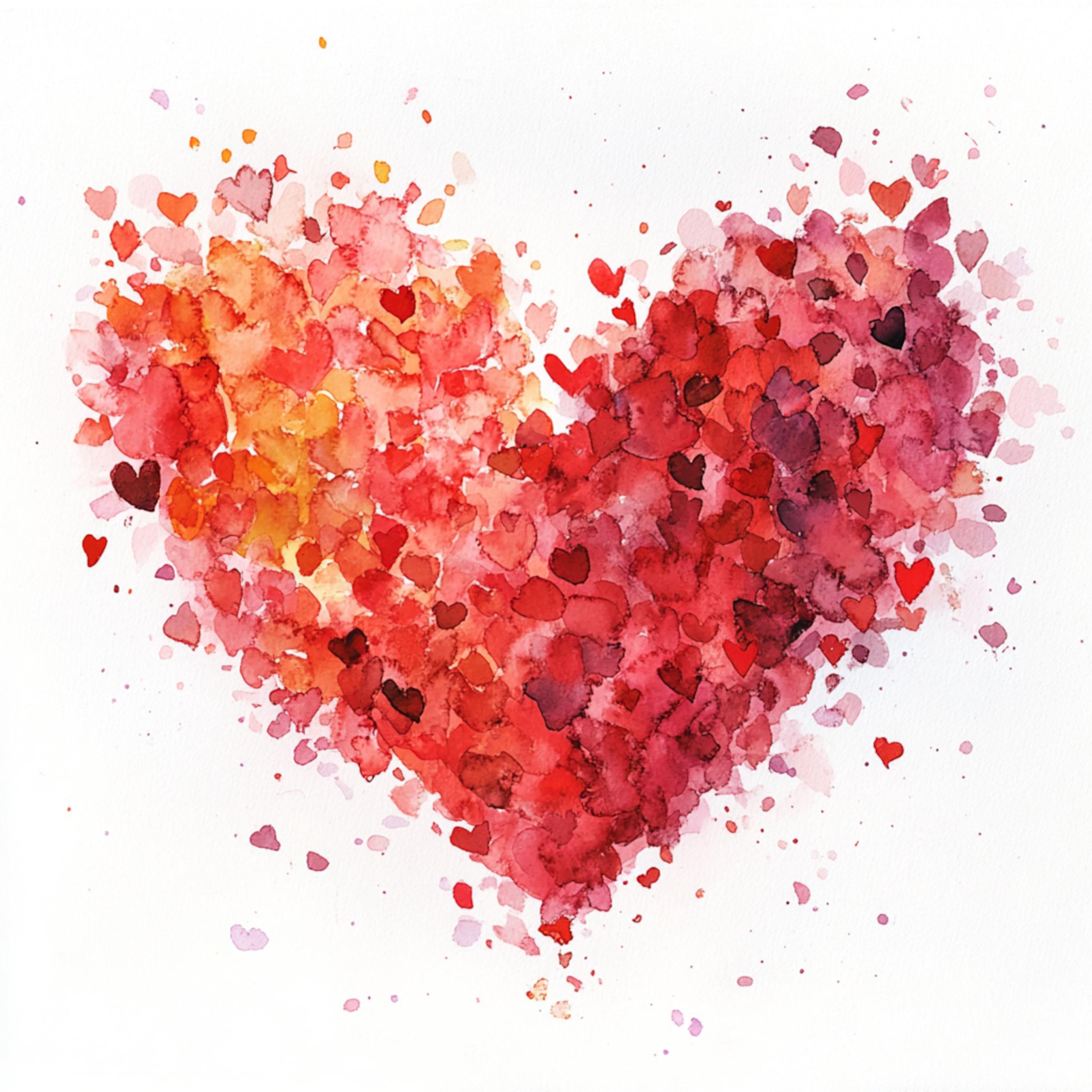 10 Printable Watercolor Heart Decor, Watercolor Colorfull Heart, Red ...