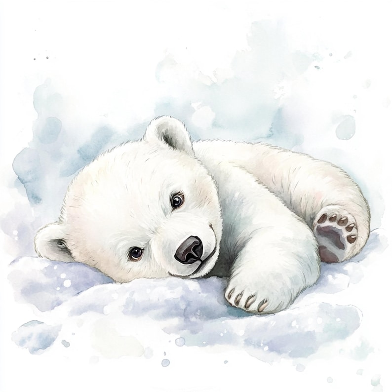 10 Printable Polar Bear, Watercolor Polar Bear, Cute Baby Polar Bear ...