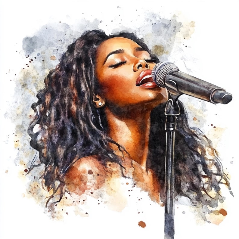 Watercolor Singing Black Girl, Young Singer, Beautiful Black Girl ...