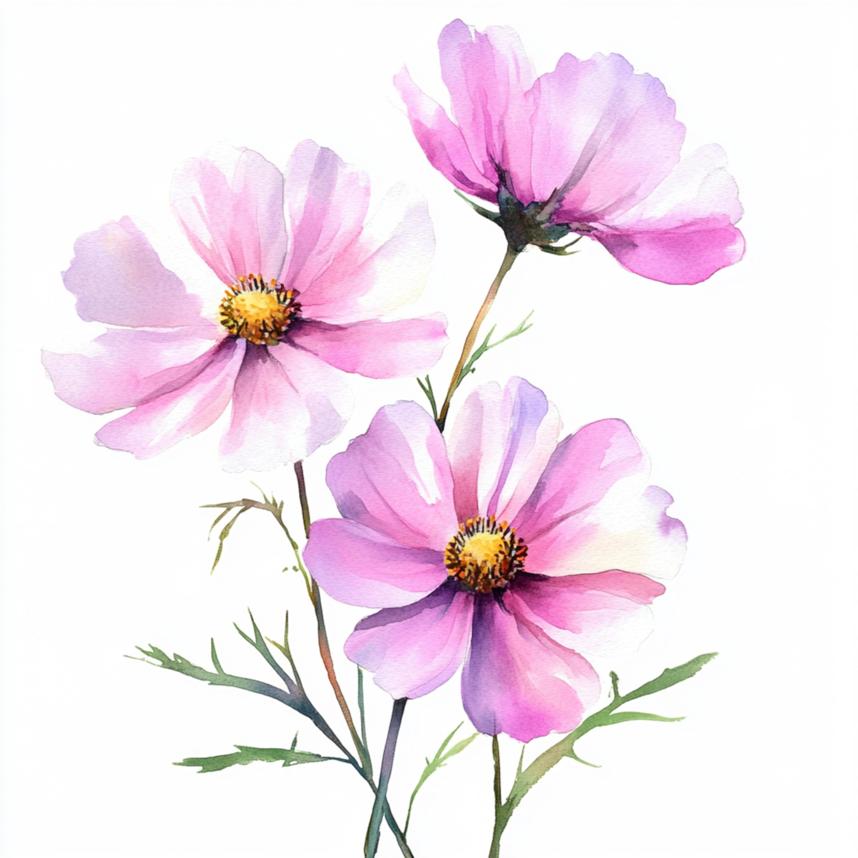 10 Printable Cosmos Flowers Decor, Watercolor Flowers, Wildflower ...