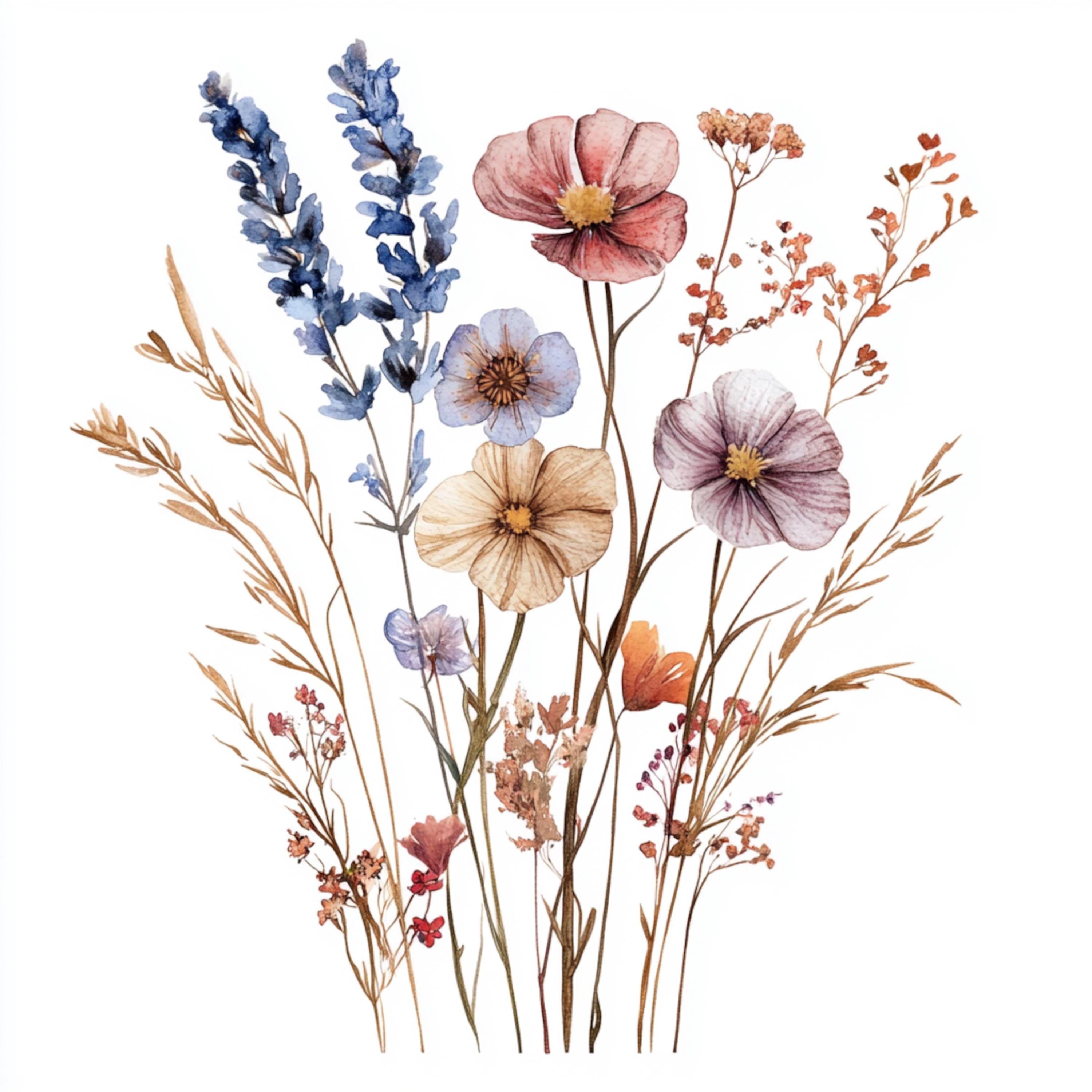 Printable Dried Wilflowers Decor, Watercolor Dry Flowers, Wildflower ...