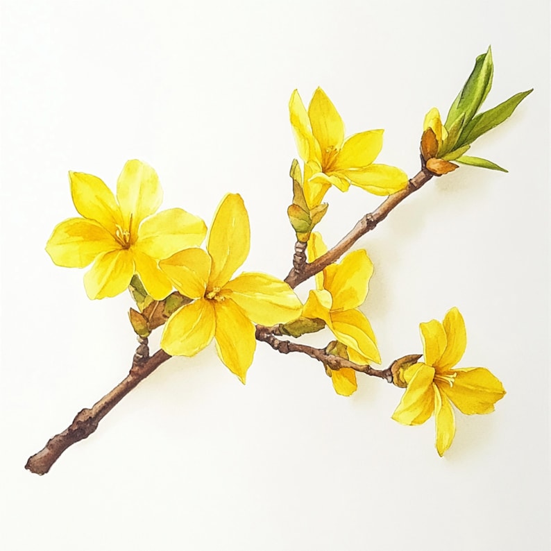Printable Forsythia Blossom Branch Decor, Forsythia Watercolor Images ...