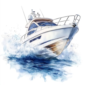 10 Printable Motor Boat, Boat Wtercolor Art, Motor Boat Print, Kids ...