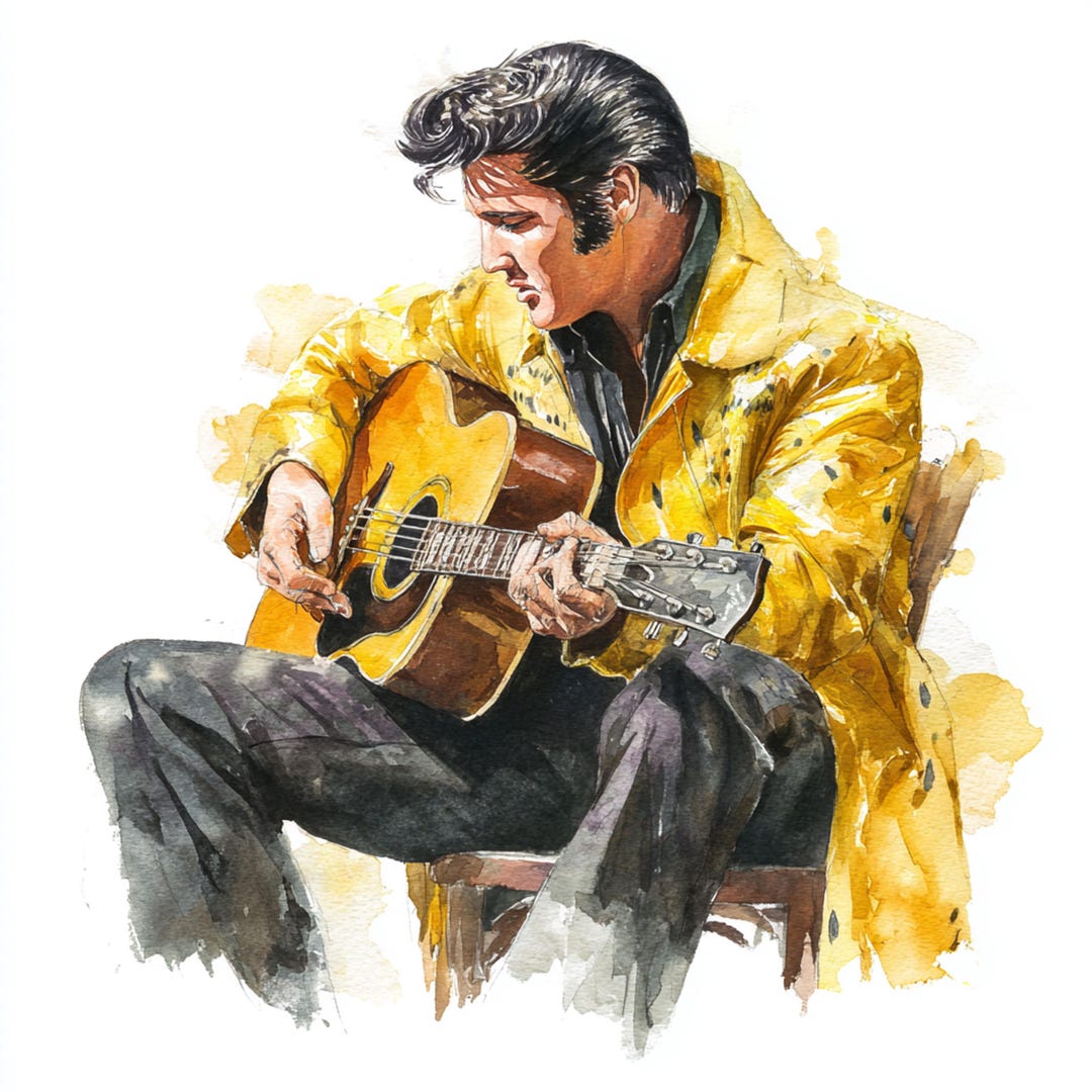 10 Printable Watercolor Elvis Presley, Iconic Music Legend Illustration ...