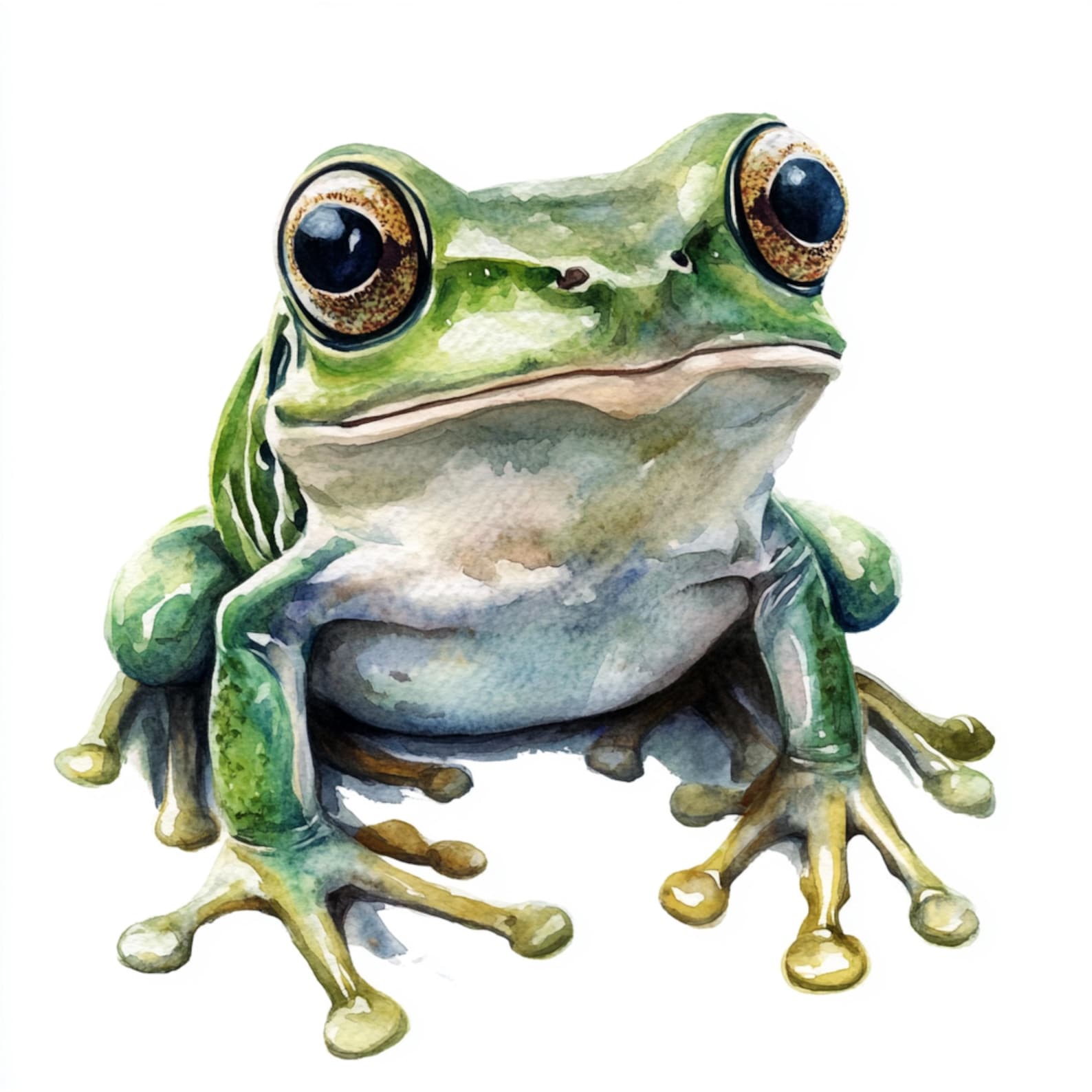 Printable Cute Frog, Little Frog Clipart, Watercolor Green Frogs Art ...