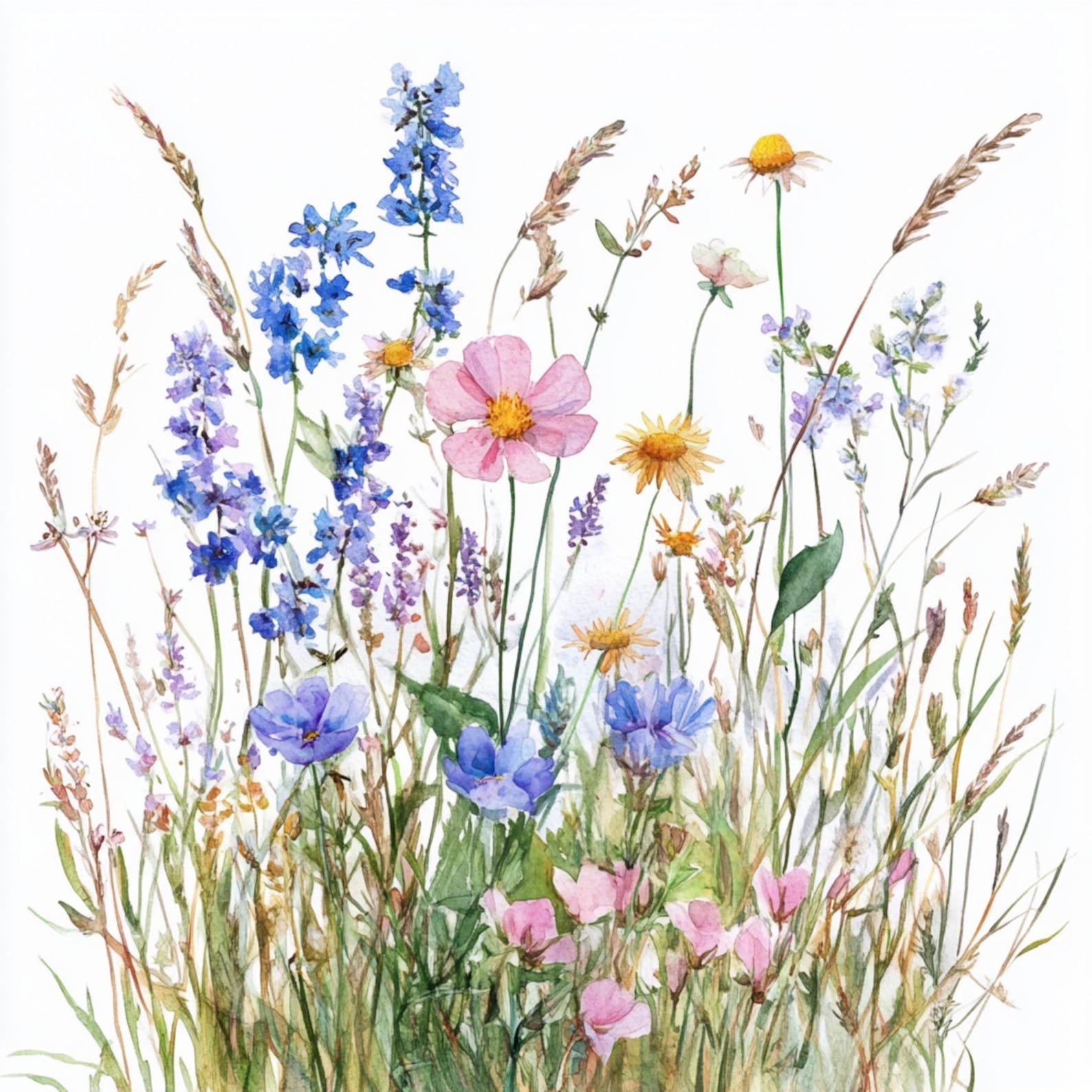 Printable Spring Wildeflowers Decor, Watercolor Grassland Flowers ...