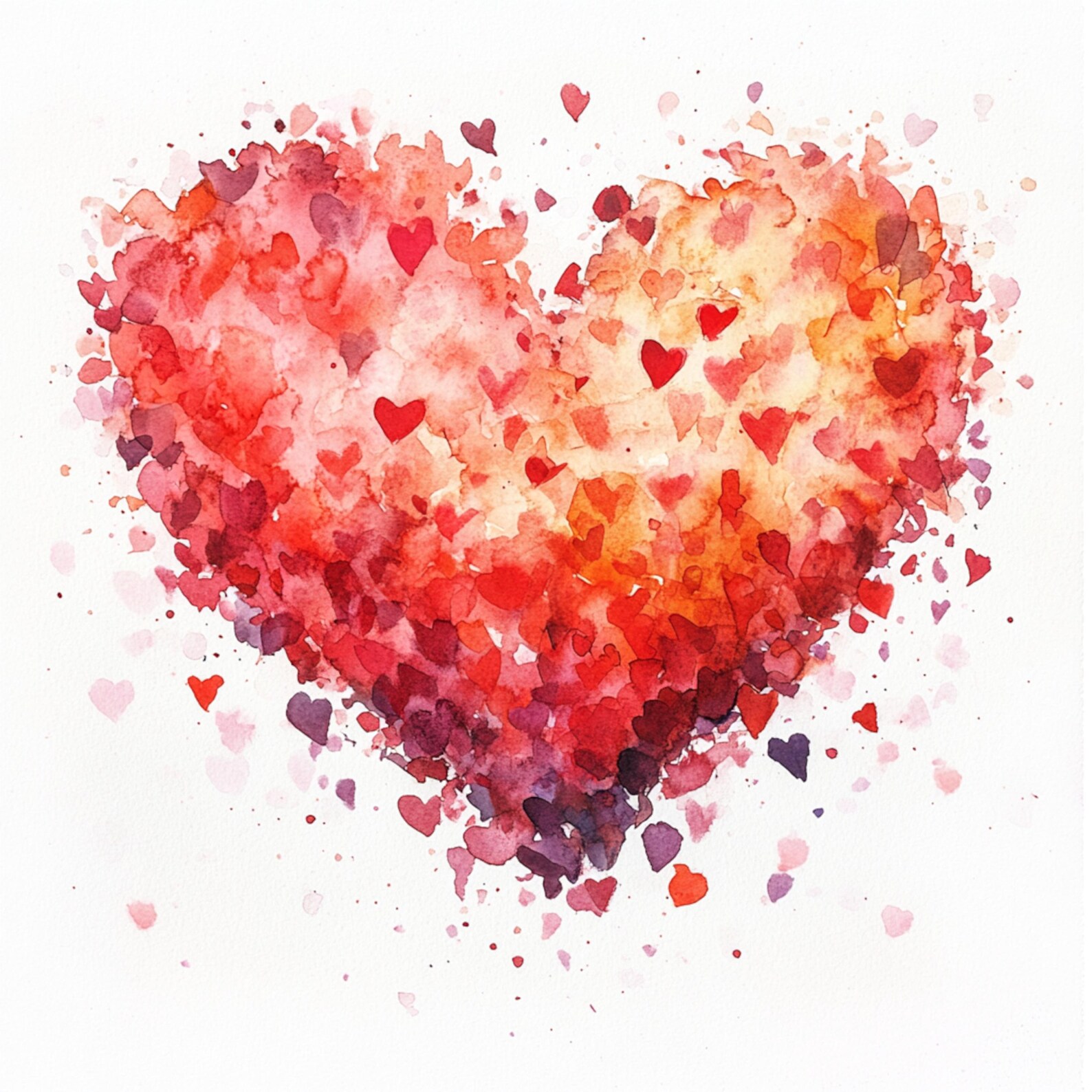 10 Printable Watercolor Heart Decor, Watercolor Colorfull Heart, Red ...