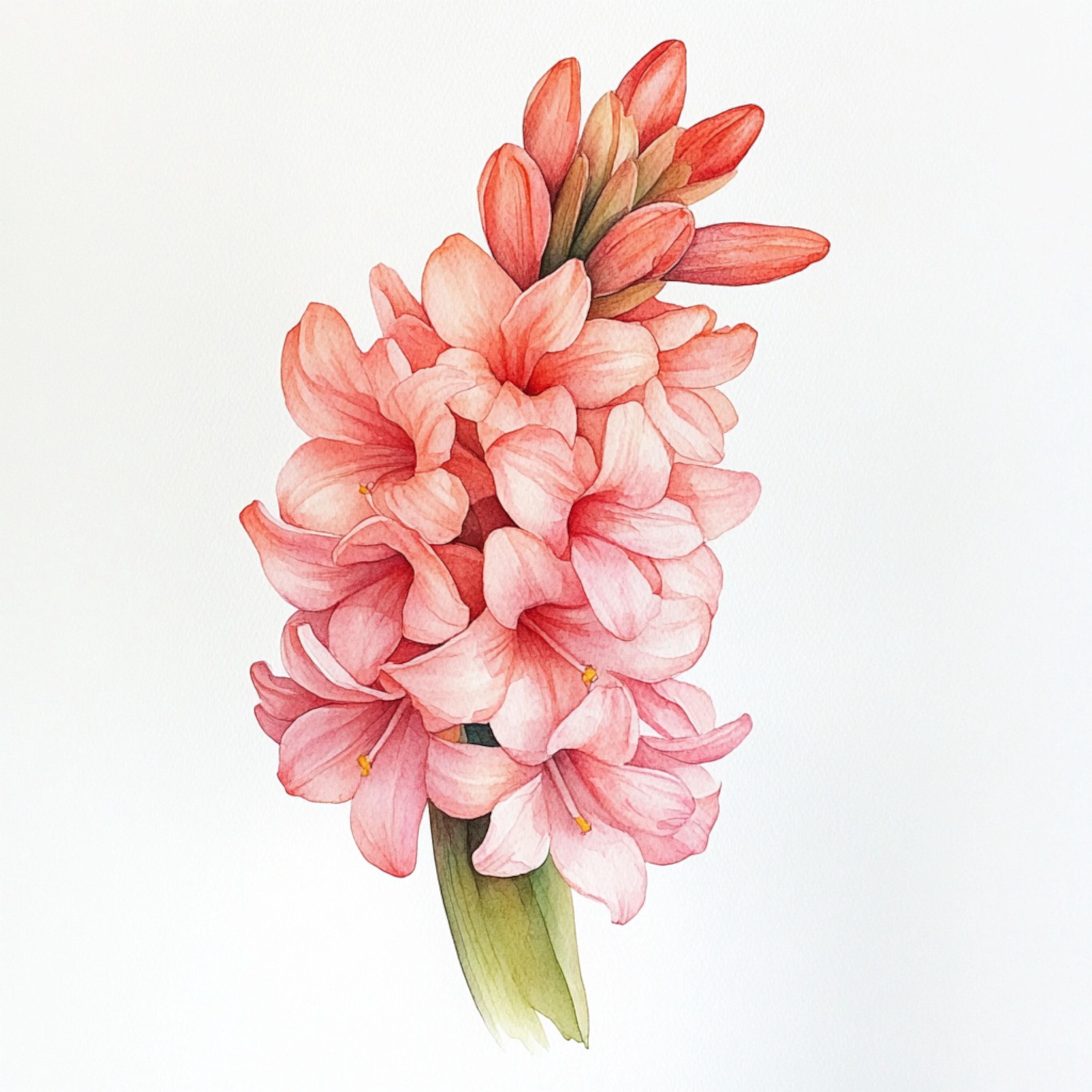 10 Printable Pink Hyacinth Flowers, Watercolor Flower, Hyacinth ...