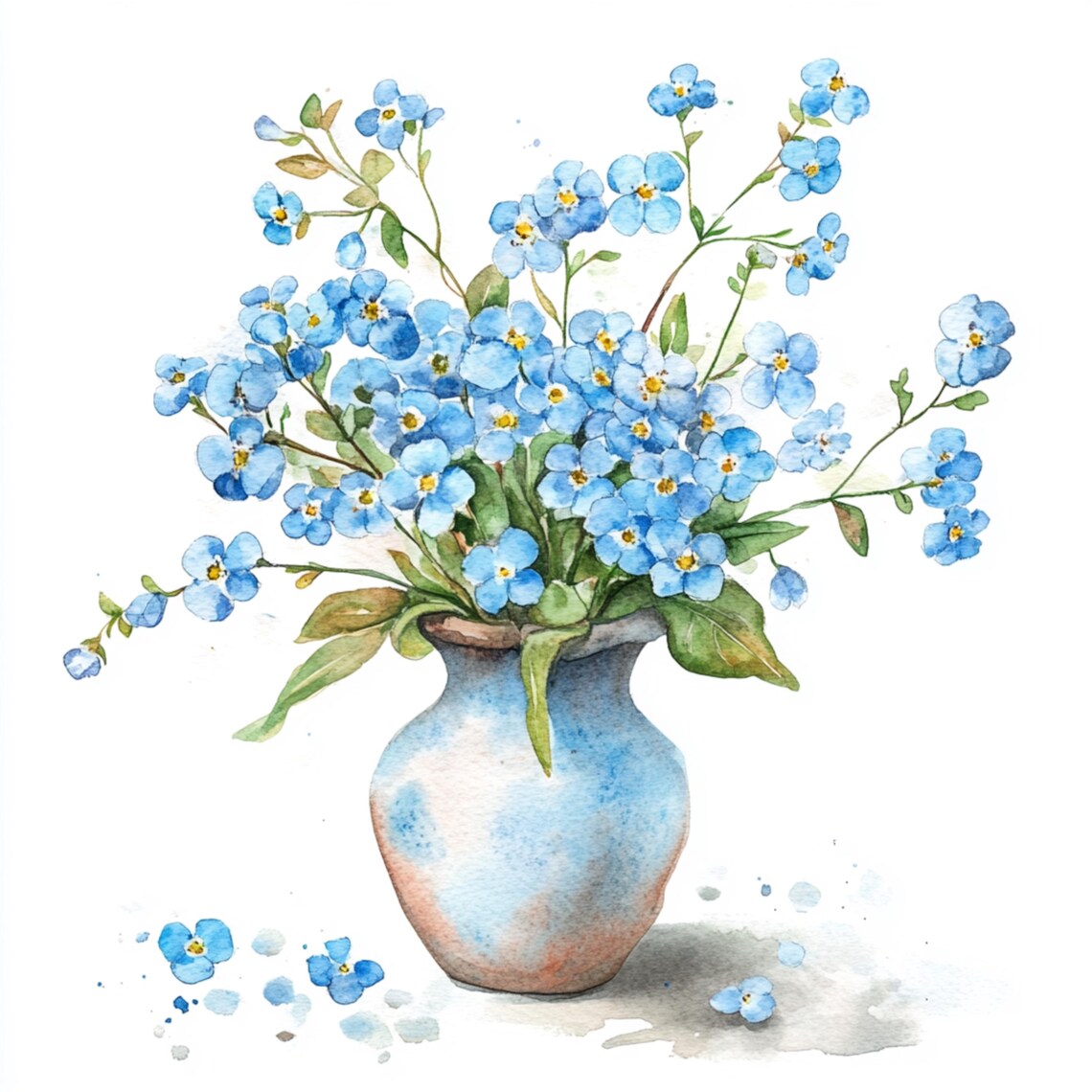 Printable Forget Me Not Art, Watercolor Forgetmenot in Vase, Spring ...