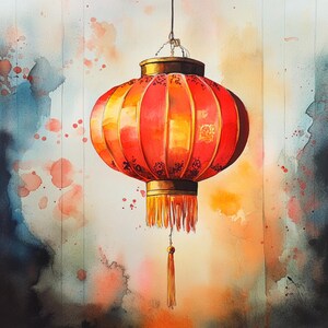 Printable Chinese Lantern, Watercolor Chinese Lantern, Printable Jpgs ...