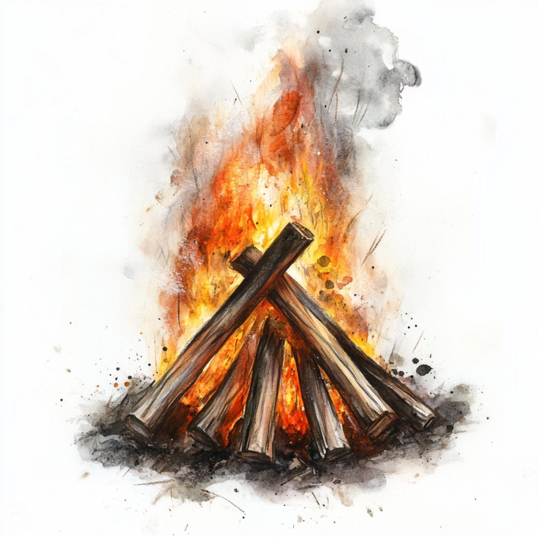 10 Printable Bonfire Art, Watercolor Flame, Bonfire Clipart, Printable ...