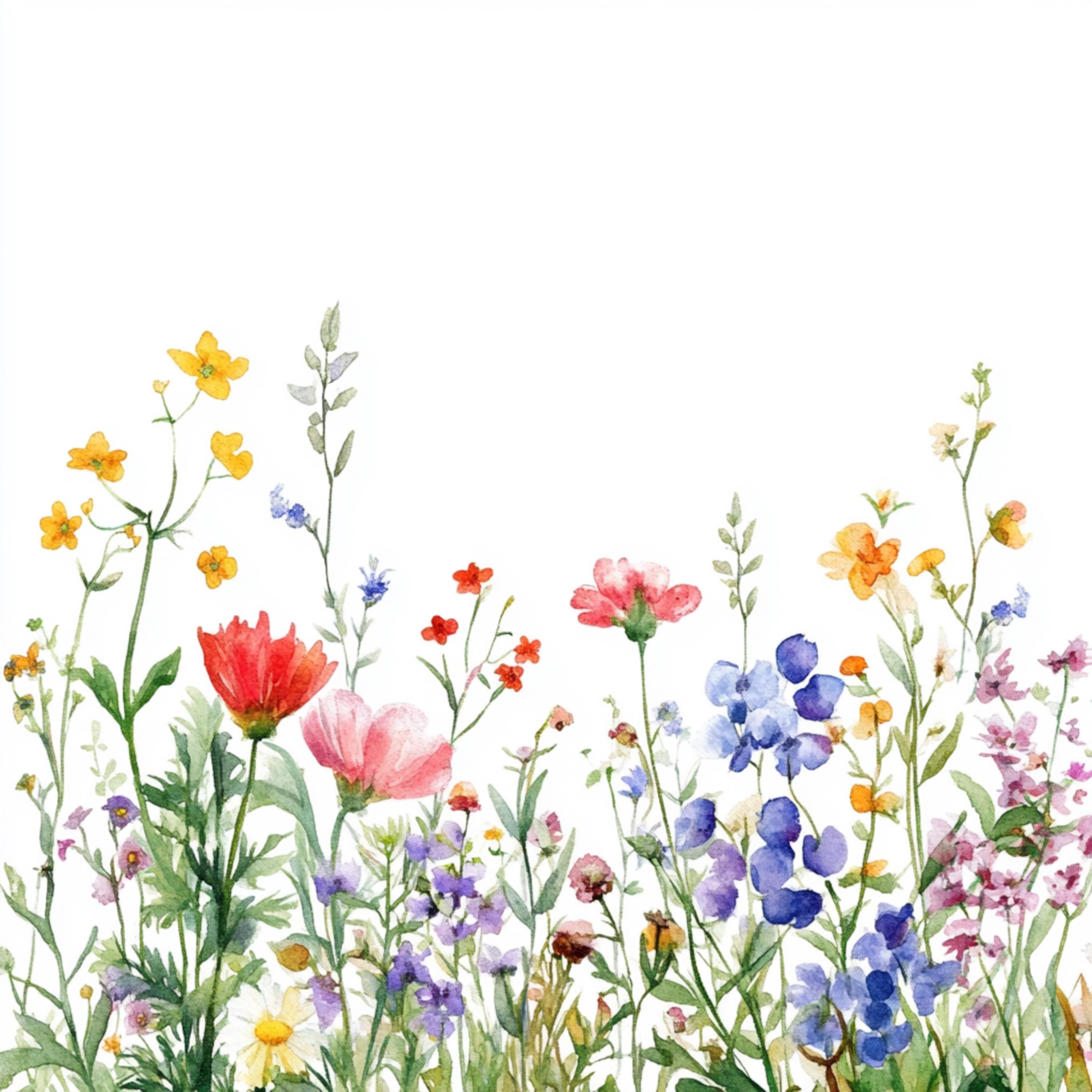 10 Printable Wildflowers Border Decor, Watercolor Grassland Flowers ...
