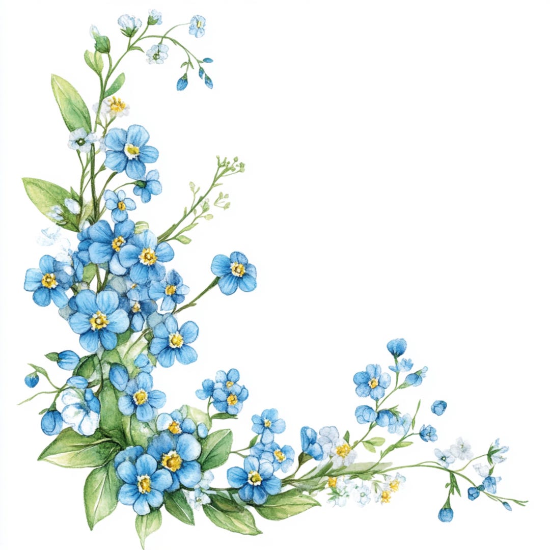 Printable Forget-me-not Corner, Watercolor Forgetmenot, Spring Clip Art ...