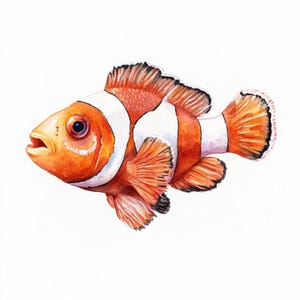 10 Printable Clownfish Clipart, Clownfish Watercolor, Nautical Print ...