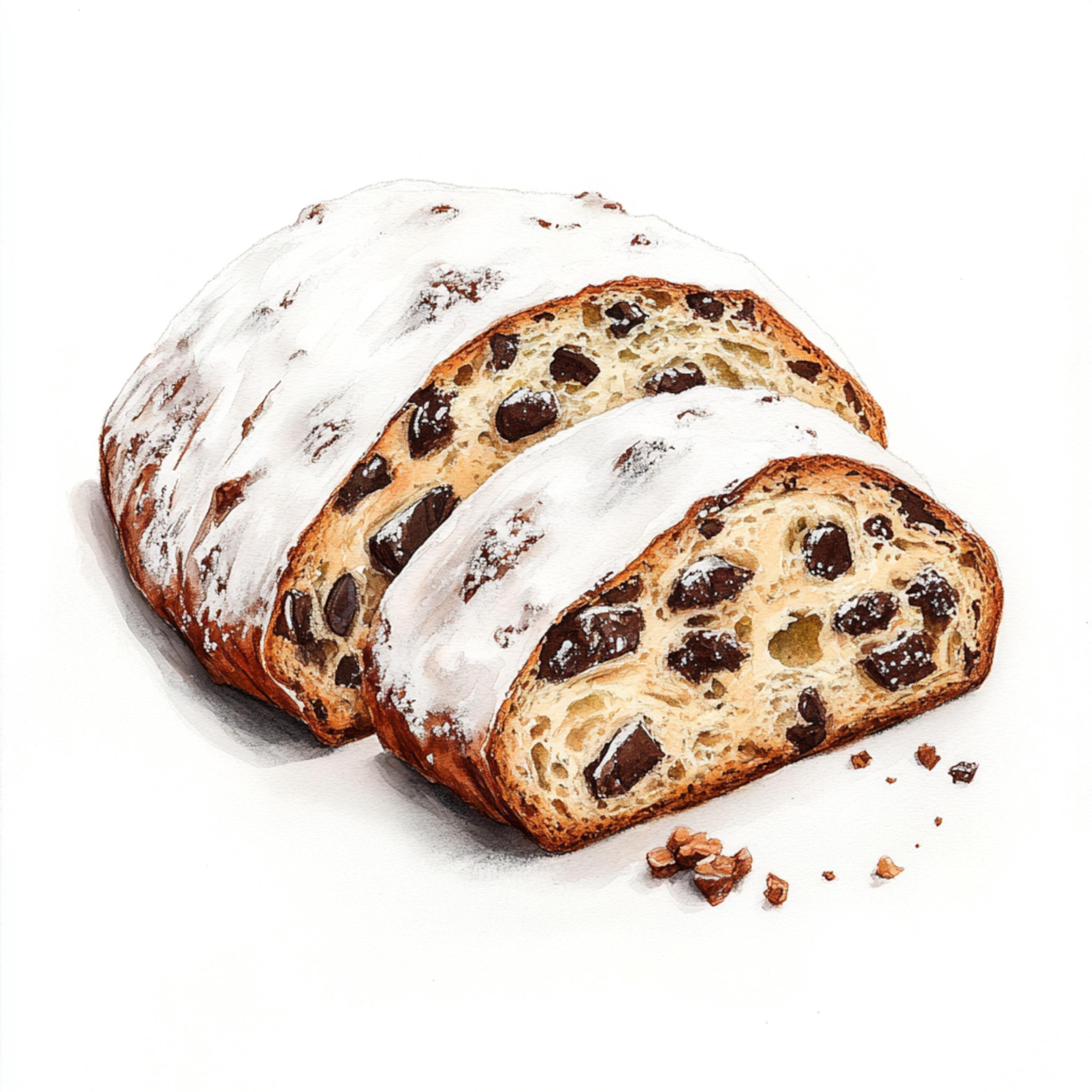 10 Printable Christmas Stollen, Watercolor Stollen Bread, Sliced Loaf ...