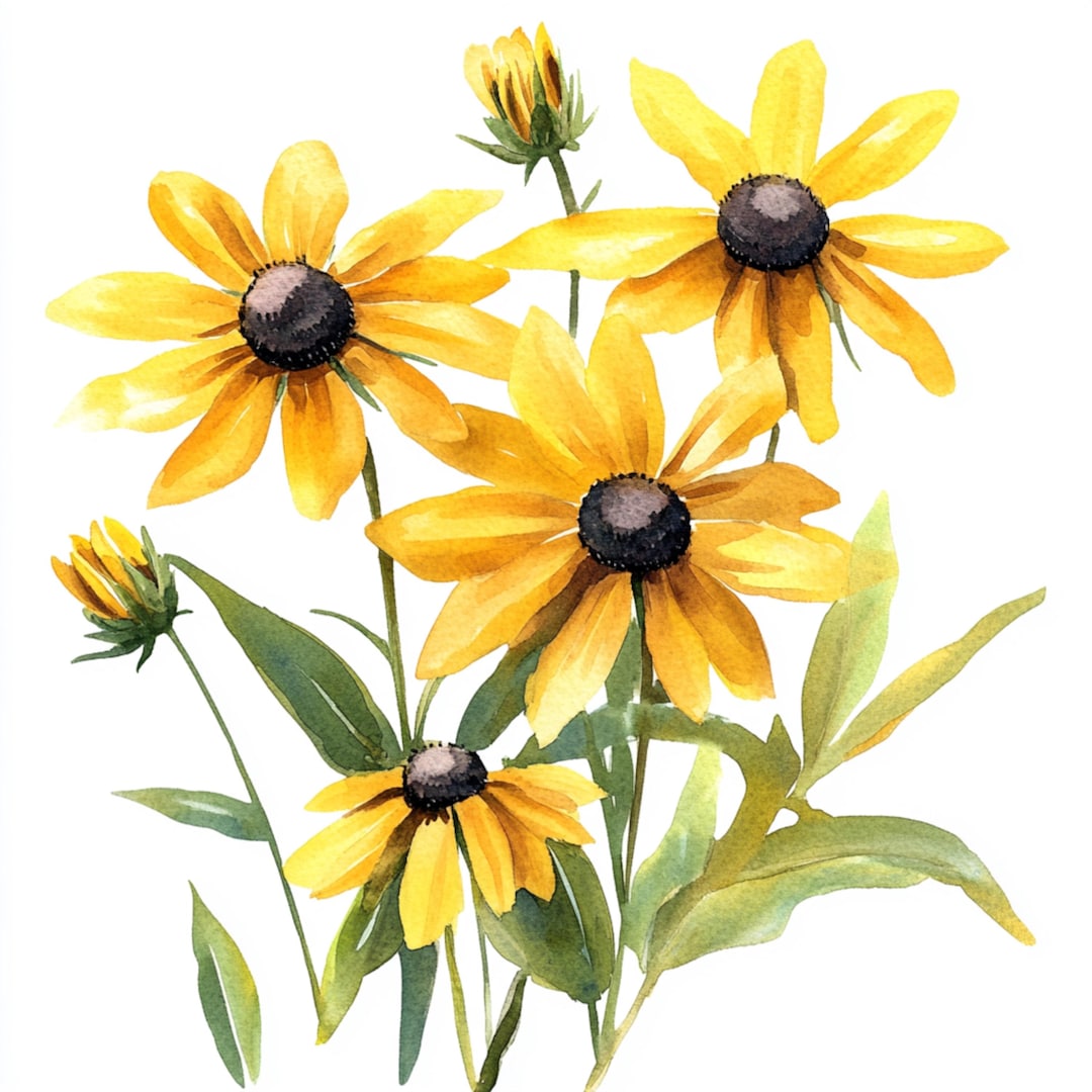 10 Printable Black Eyed Susan, Yellow Wildflower, Black Eyed Susan Art ...