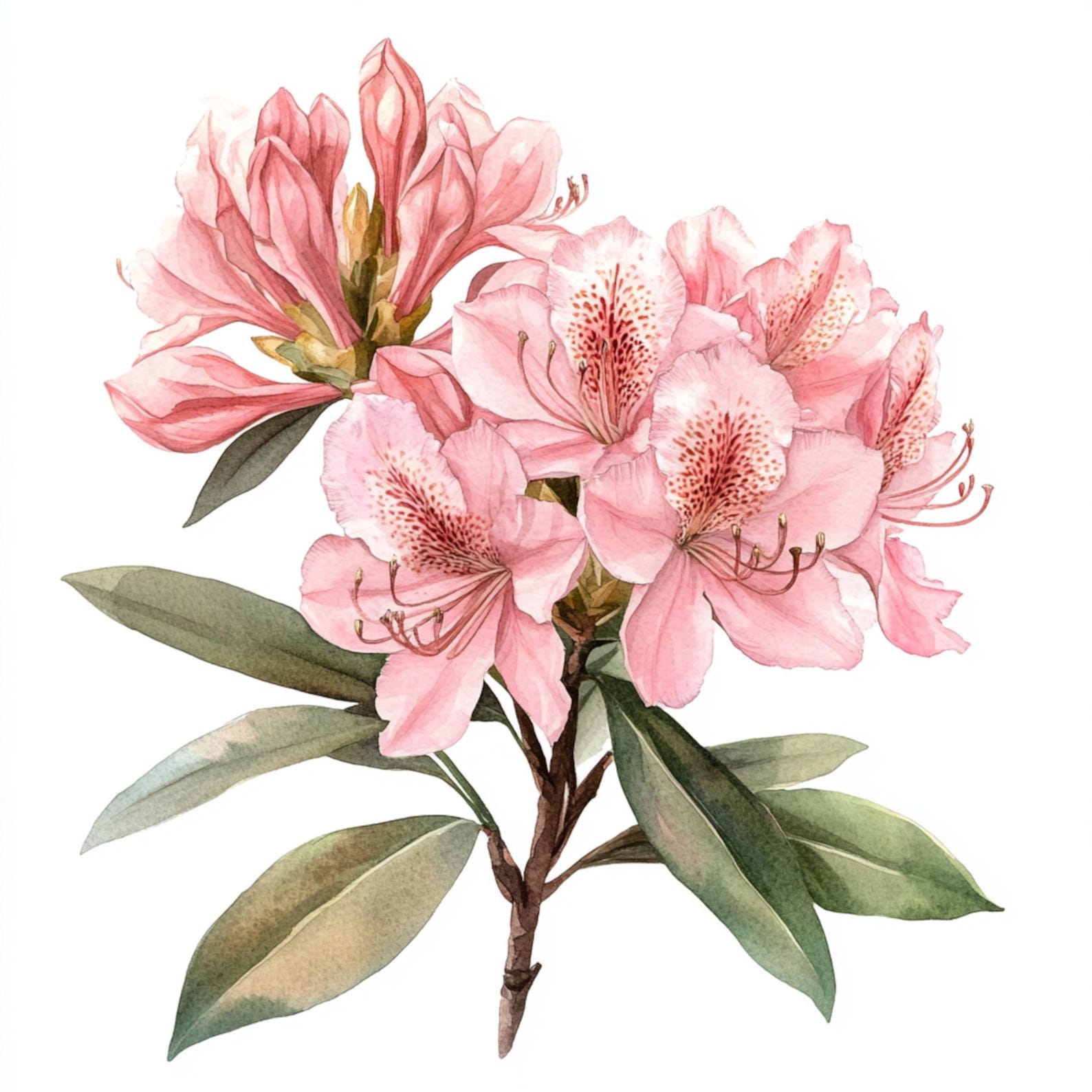 10 Printable Azaleas Watercolor, Pink Rhododendron, Watercolor Pink ...