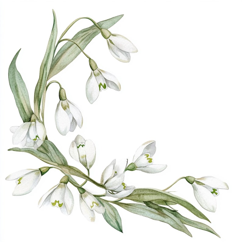 10 Printable Snowdrops Corner, Watercolor White Flowers, Snowdrops ...