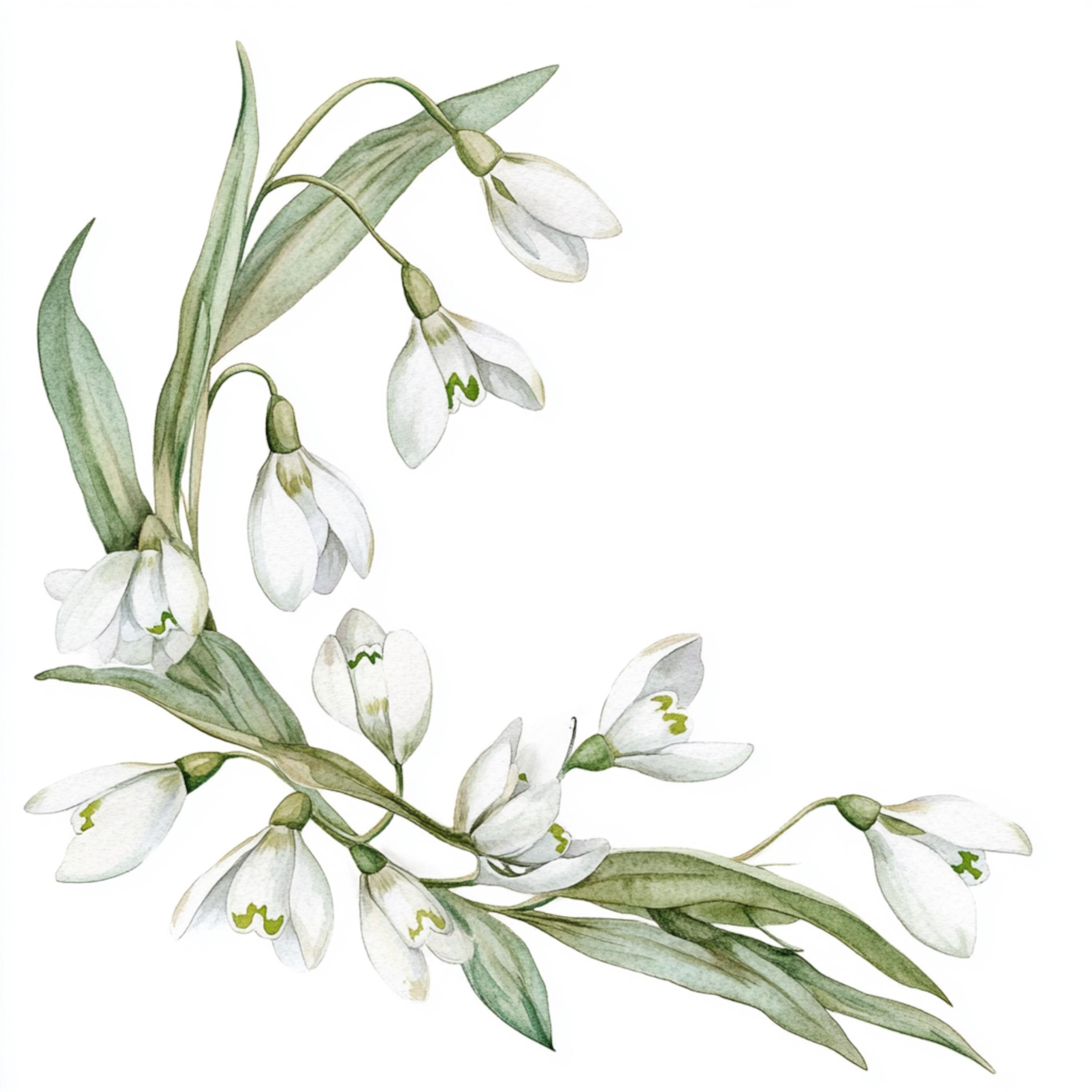 10 Printable Snowdrops Corner, Watercolor White Flowers, Snowdrops ...