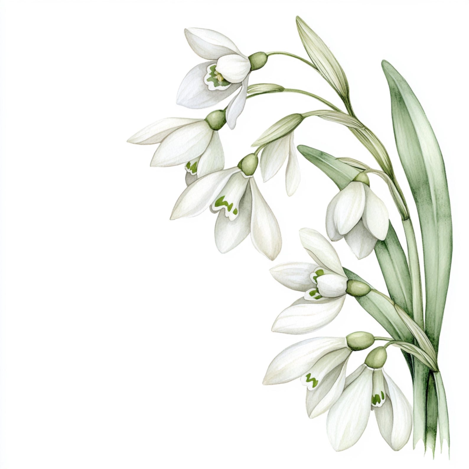 10 Printable Snowdrops Corner, Watercolor White Flowers, Snowdrops ...