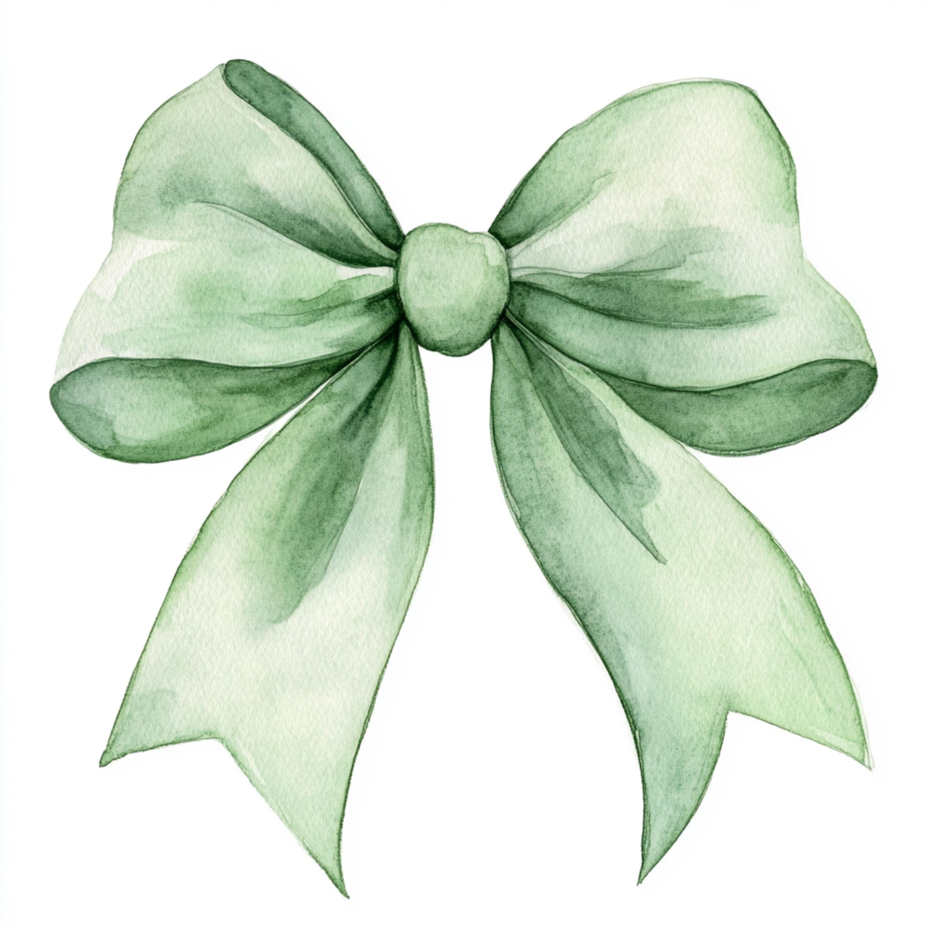 10 Printable Green Bows, Watercolor Bows Clip Art, Printable Jpgs ...
