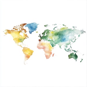 World Map Watercolor Art, World Map Clipart, 10 Clip Art, Printable JPG ...