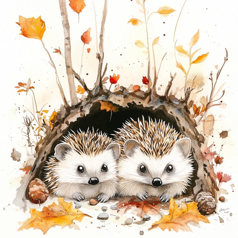 10 Printable Sleeping Hedgehog, Watercolor Hedgehog Hole, Cute Clipart ...