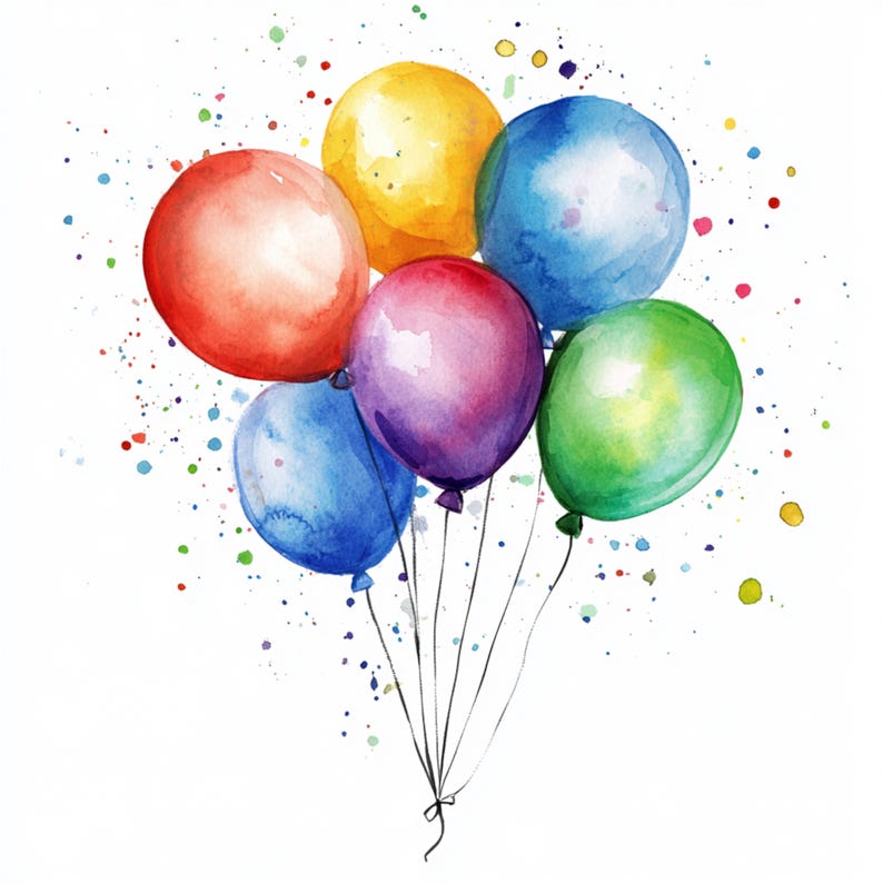 Printable Colorfull Balloons, Watercolor Party Ballons, Printable Jpgs ...