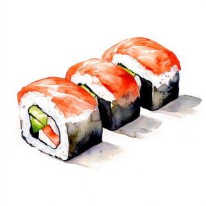 10 Printable Sushi Art, Watercolor Sushi, Sushi Minimalist Decor ...