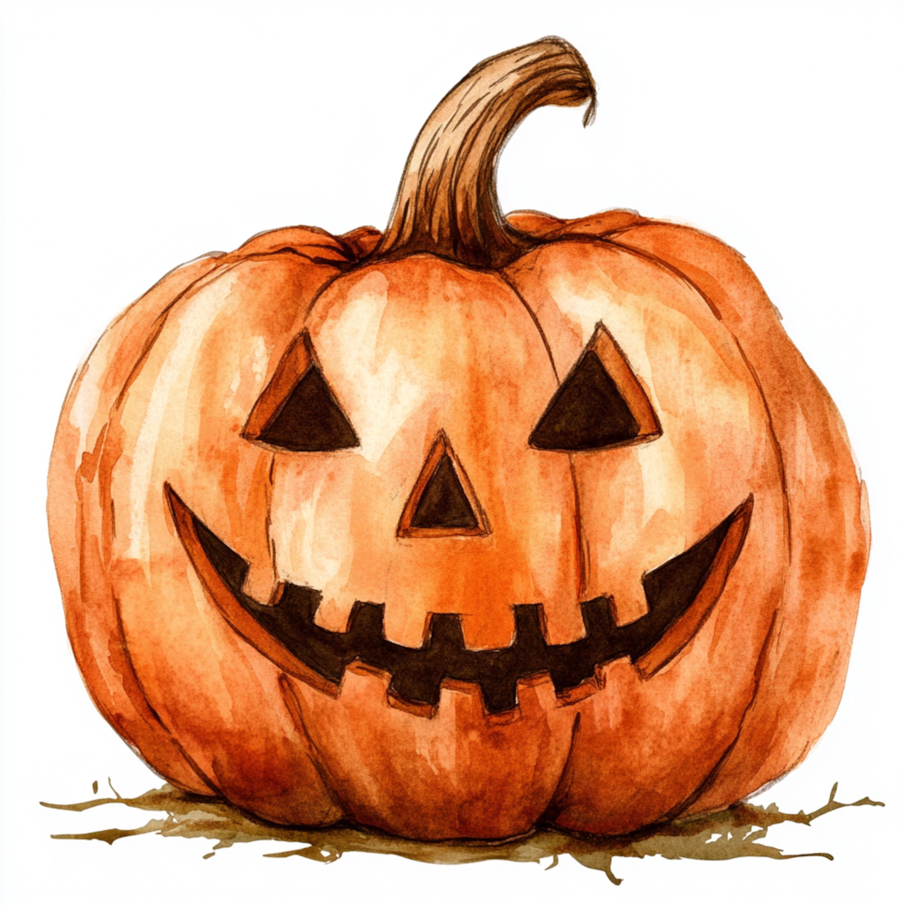 10 Printable Halloween Clipart, Watercolor Jack O' Lantern, High ...