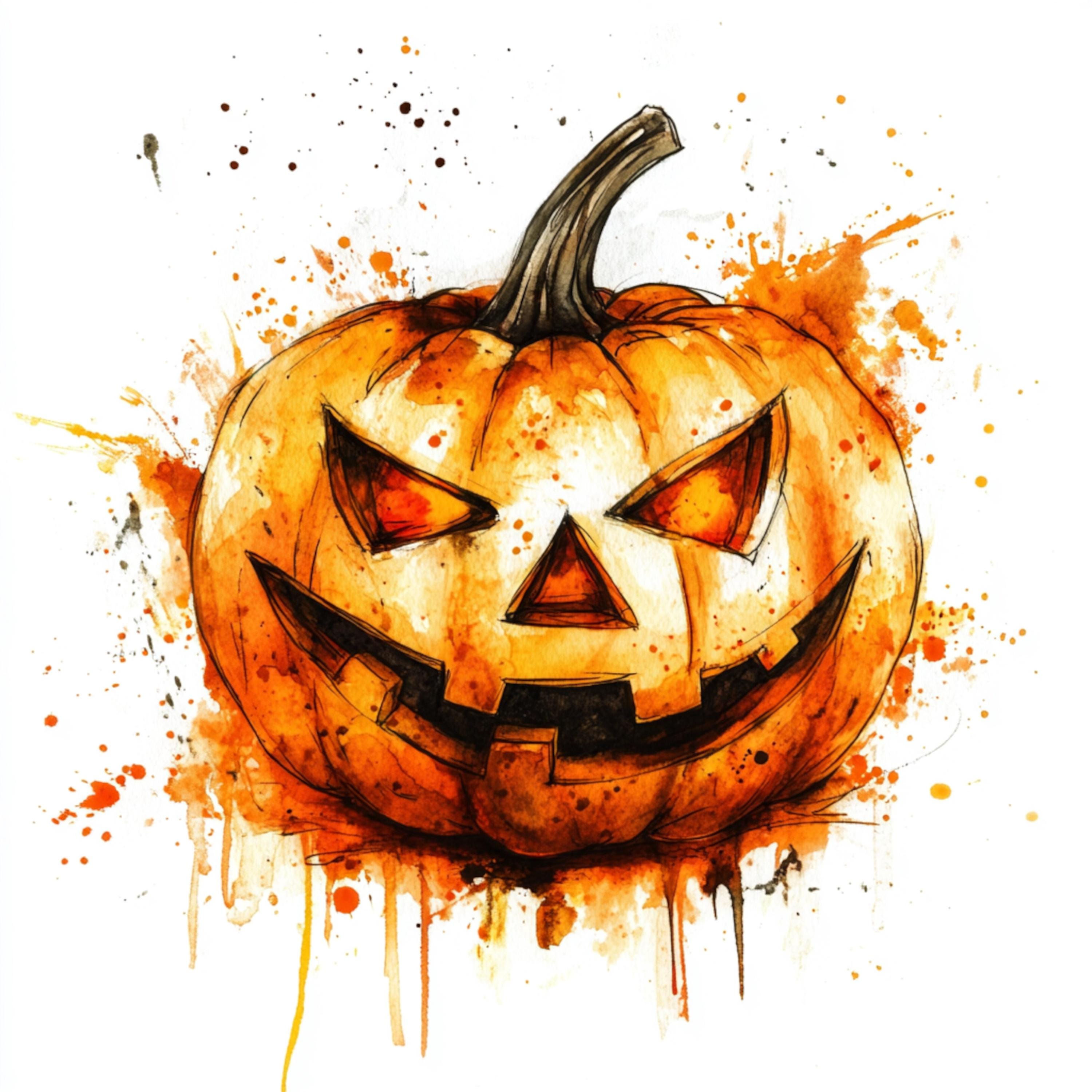 10 Printable Halloween Clipart, Watercolor Jack O' Lantern, High ...