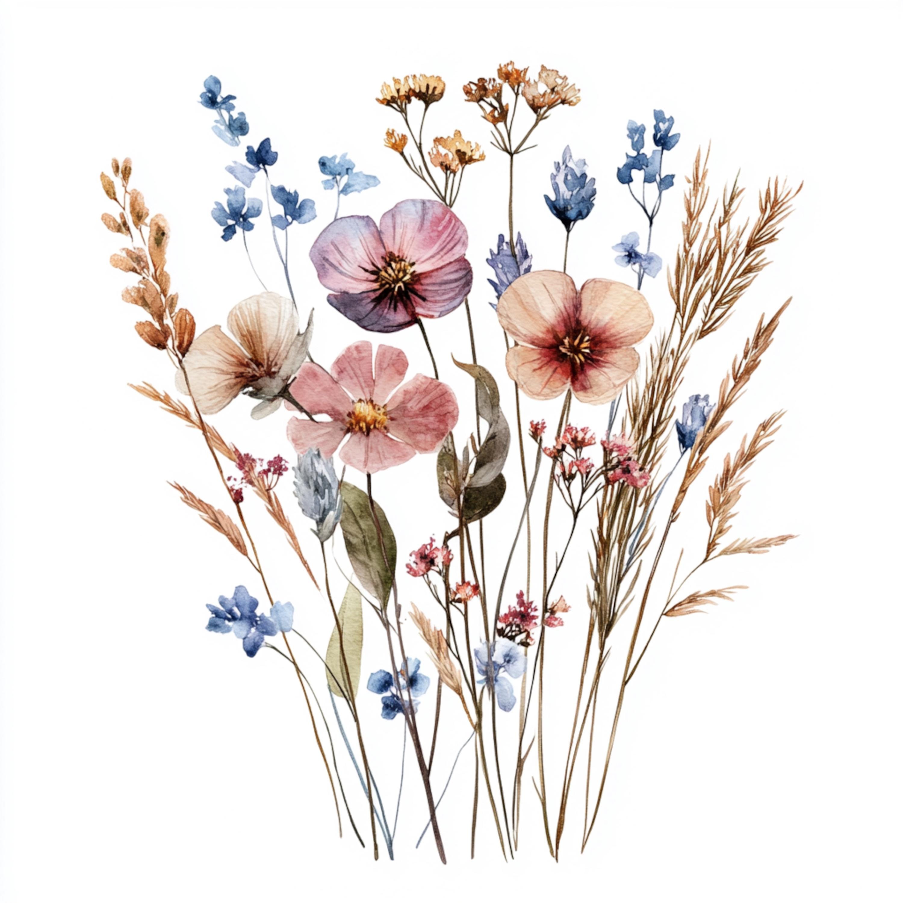 Printable Dried Wilflowers Decor, Watercolor Dry Flowers, Wildflower ...
