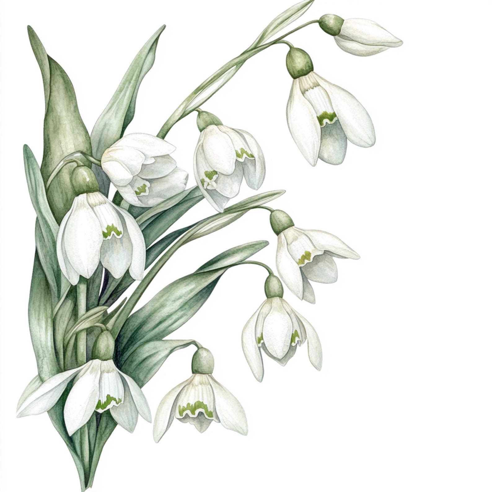 10 Printable Snowdrops Corner, Watercolor White Flowers, Snowdrops ...